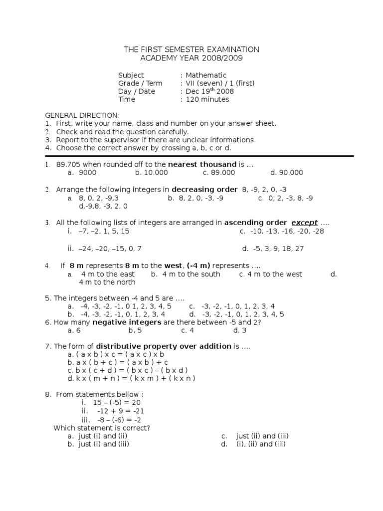 The First Semester Examination ACADEMY YEAR 2008/2009 | PDF ...