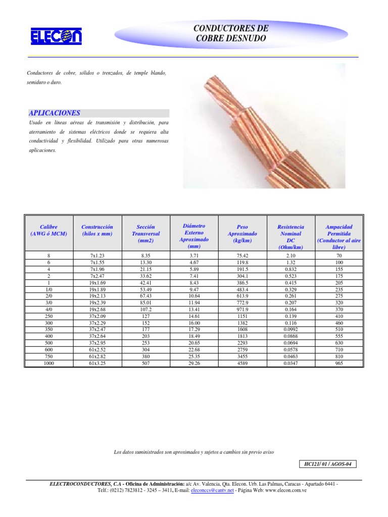 Cables de Cobre Desnudo (Catalogo ELECON) | PDF