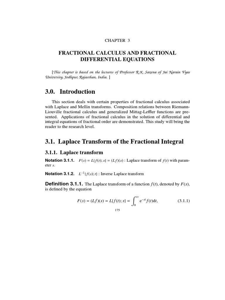 Fractional Calculus and Fractional Differential Equations | PDF | Laplace Transform | Equations