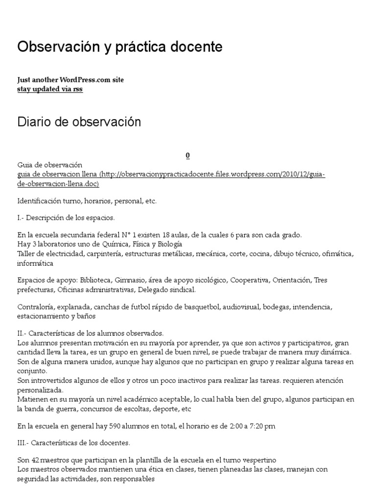 Diario de Observación - Observación y Práctica Docente PDF | PDF ...