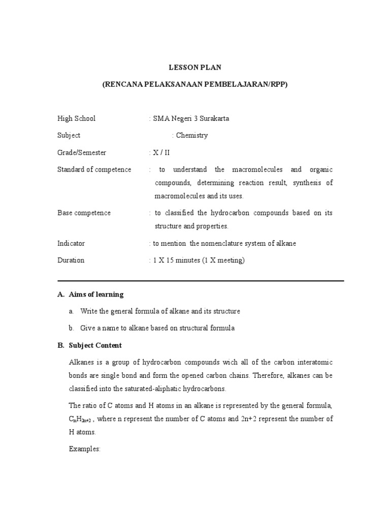 Lesson Plan (Rencana Pelaksanaan Pembelajaran/Rpp) | Download Free PDF ...