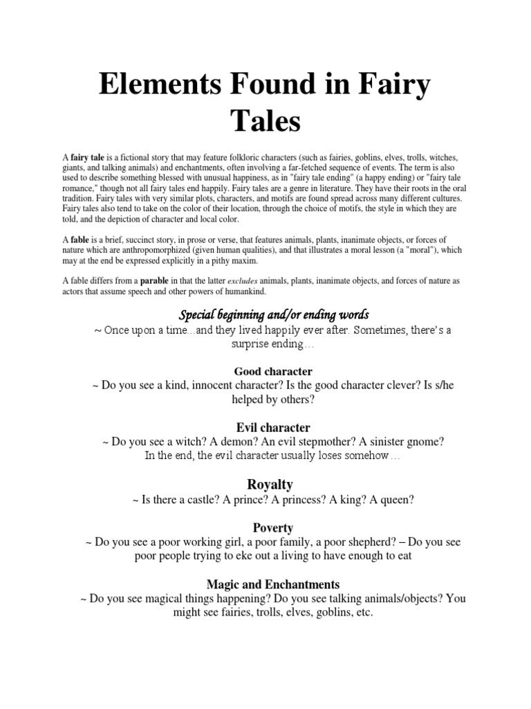 Key Elements of Fairy Tales | PDF | Fairy Tales | Fairies
