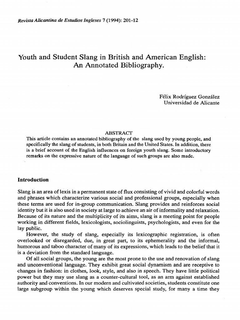Youth and Student Slang in British and American English: An Annotated ...
