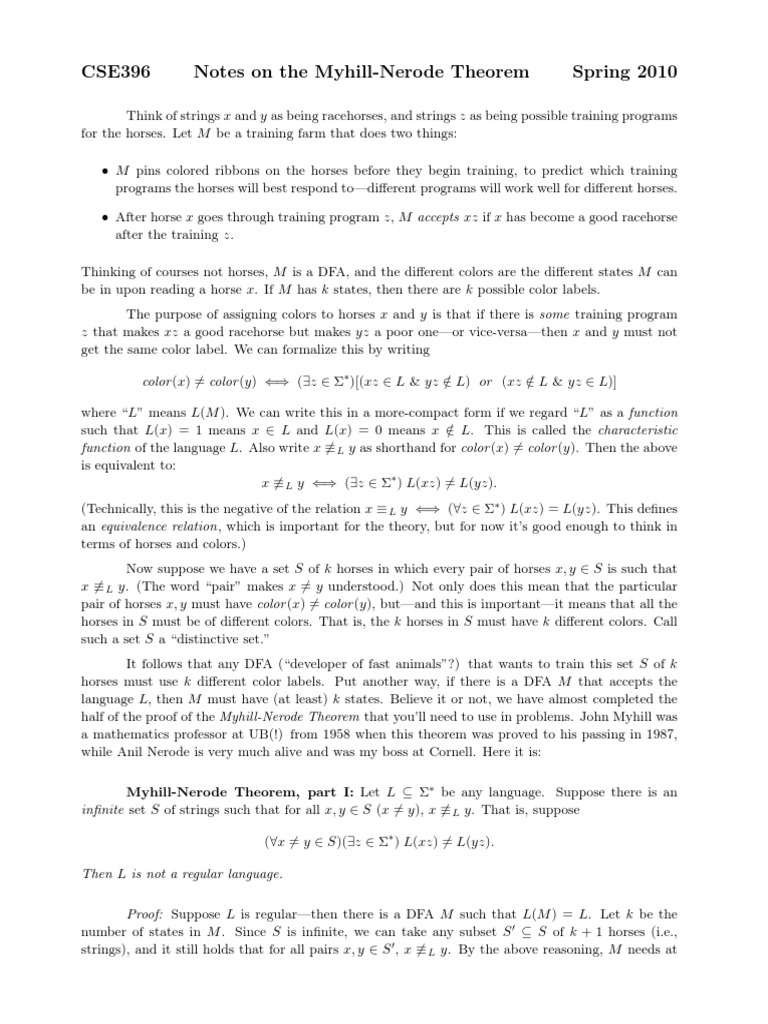 Notes On The Myhill-Nerode Theorem | Download Free PDF | Discrete ...