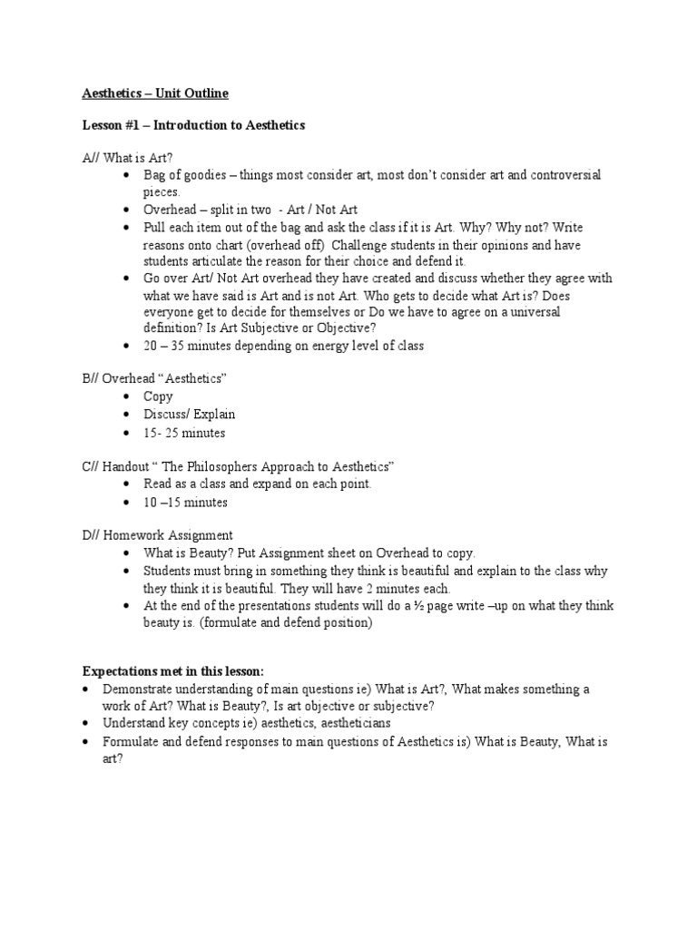 Aesthetics Lesson Plan | PDF | Aesthetics | Reason
