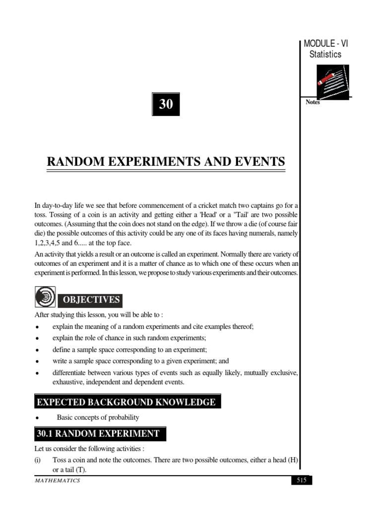 Random Experiments and Events | PDF | Randomness | Experiment