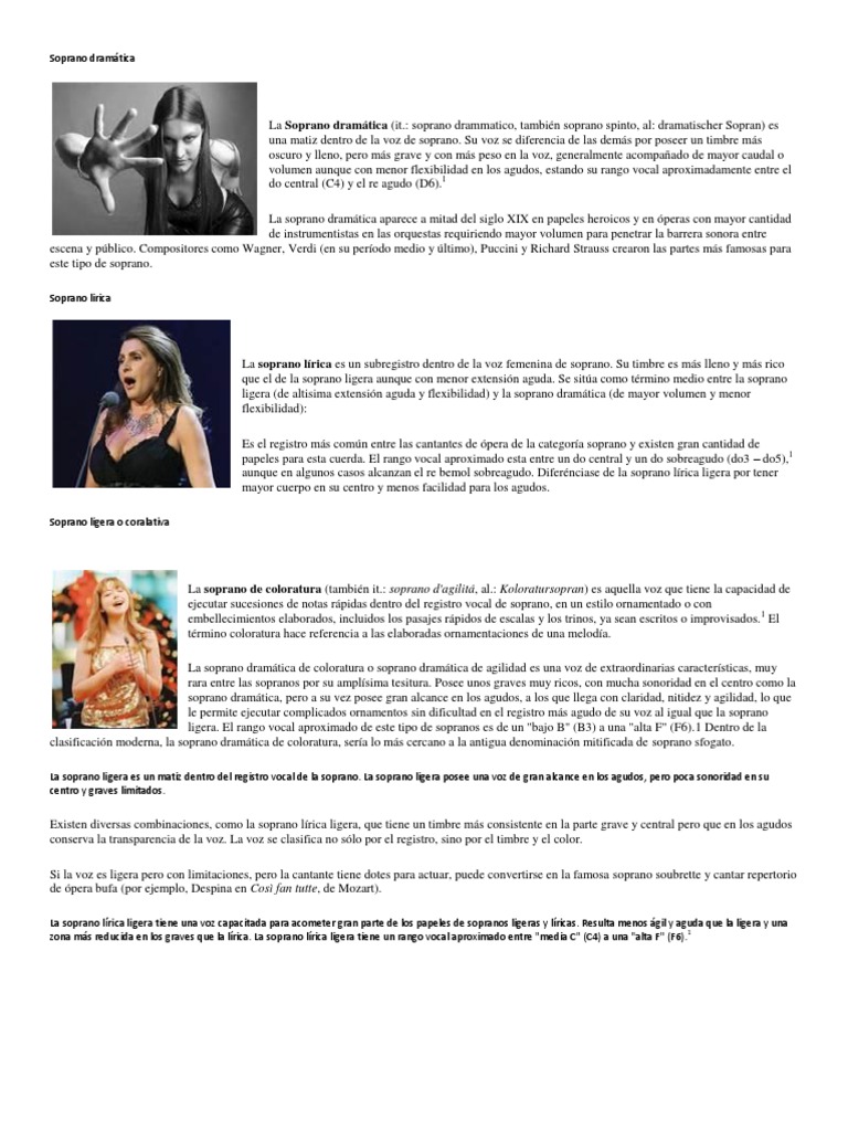 Soprano Dramática | PDF | Ópera | Música vocal