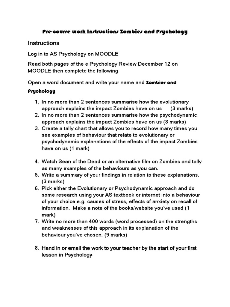 Zombies and Psychology Pre-Course Guide | PDF | Language Arts ...