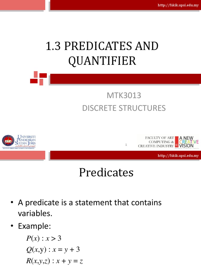 20130905170921MTK3013-Chapter1.3 Predicates and Quantifiers | PDF ...