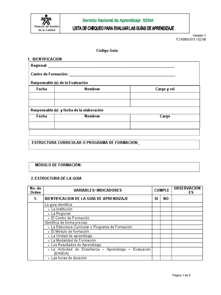 Formato 015 Lista de Chequeo para Evaluar Las Guías de Aprendizaje | PDF