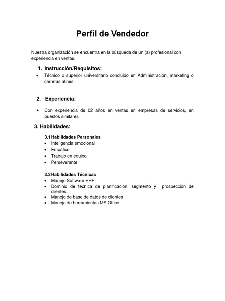 Perfil Profesional de Vendedor | PDF