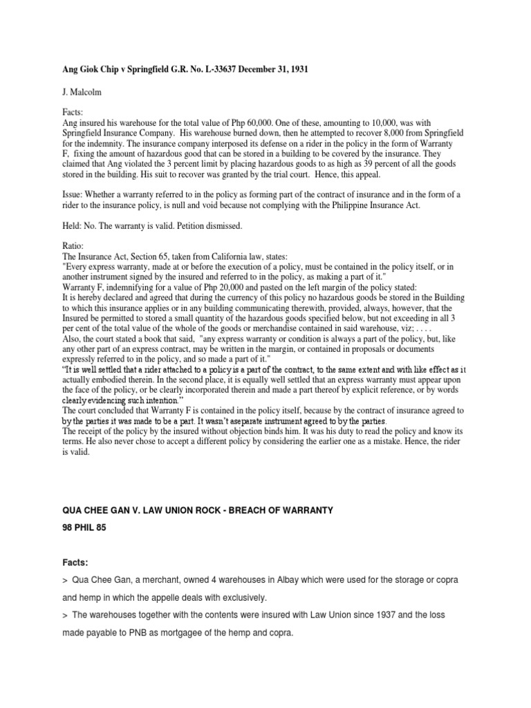 Ang Giok Chip V Springfield G | PDF | Indemnity | Insurance