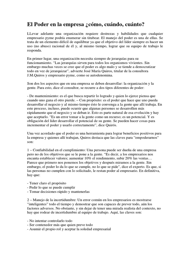 El Poder en La Empresa | PDF | Toma de decisiones | Sicología