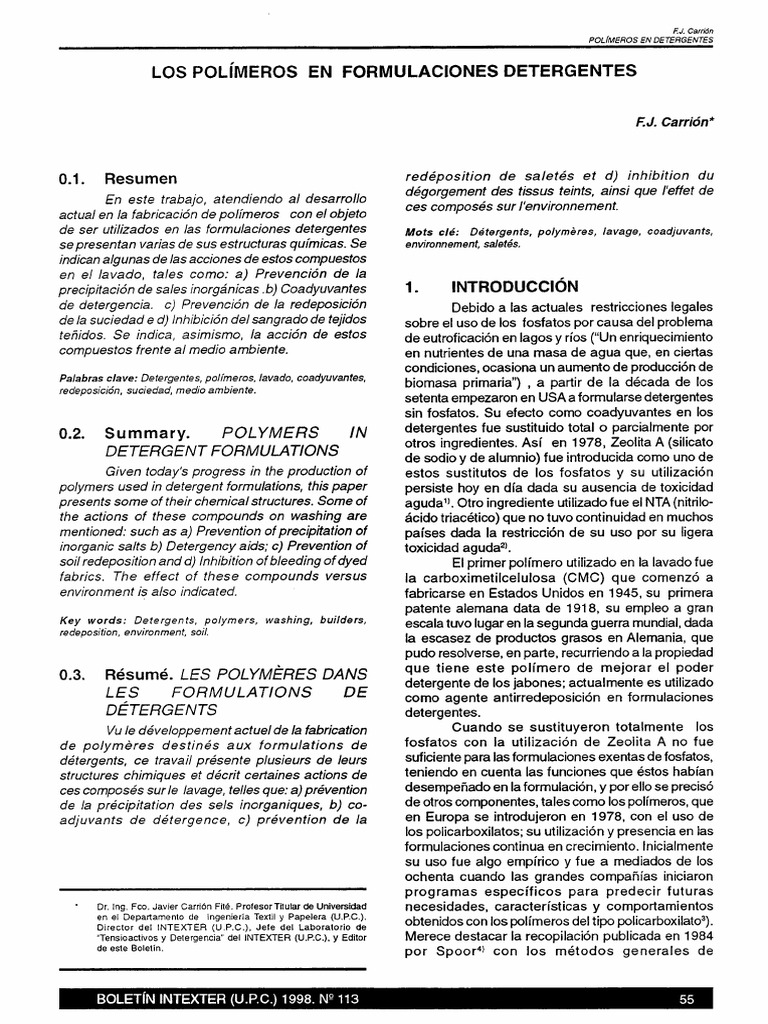 Los Polimeros en Formulaciones Detergentes (I) | PDF | Detergente ...