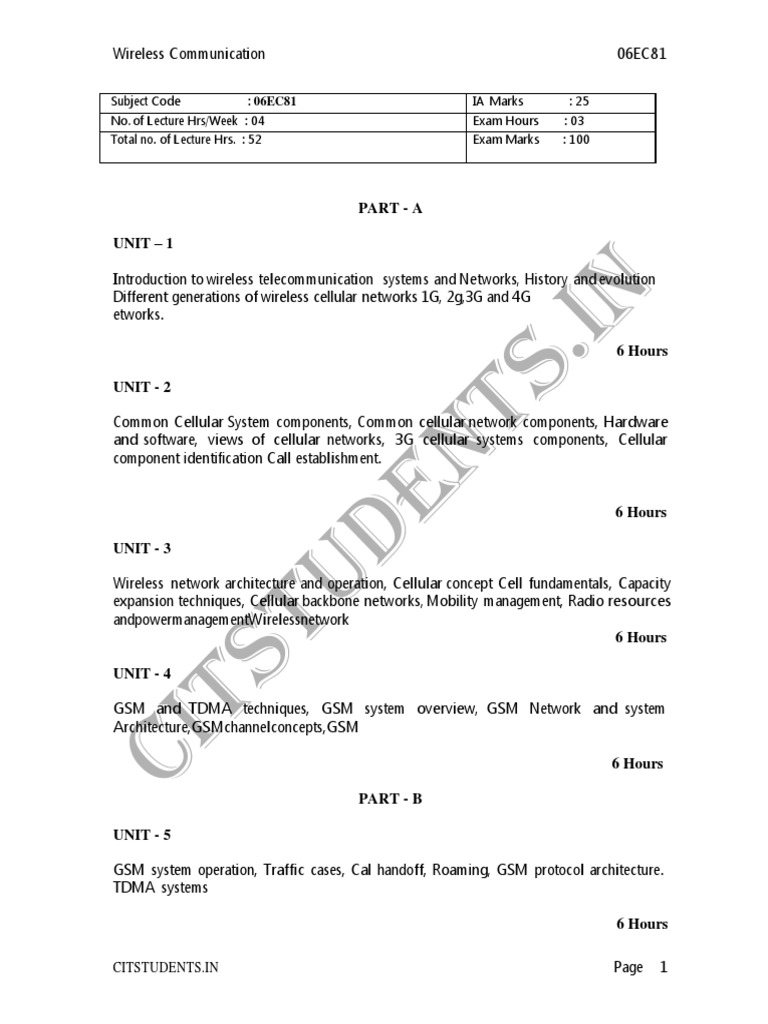 Ece Viii Wireless Communication (06ec81) Notes | PDF | Business | Computers