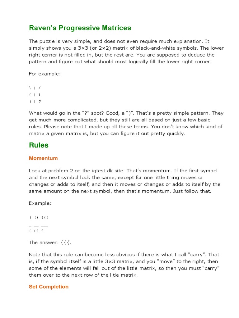 Raven Matrices | PDF | Matrix (Mathematics) | Function (Mathematics)