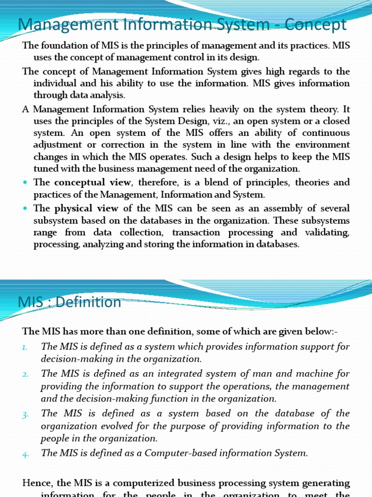 MIS Concepts, Definition, Roles | PDF | Management Information System ...