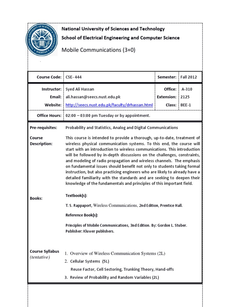 CSE 444 Mobile Communications Course Outline | PDF | Modulation ...