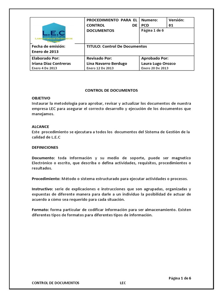 Control de Documentos Correccion | PDF | Gestión de la calidad ...