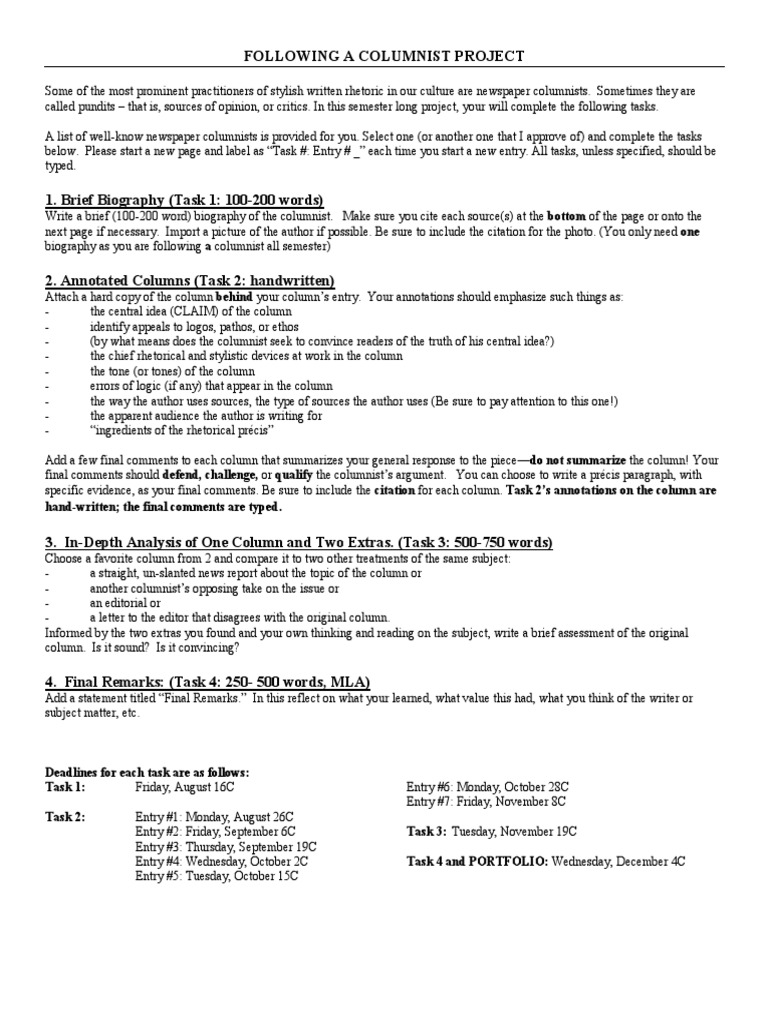 Columnist Project Guidelines | PDF | Politics | General Fiction