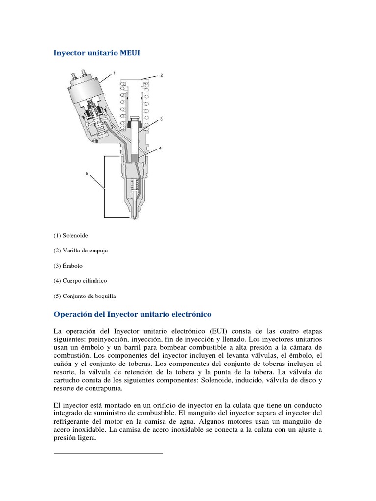Funcionamiento del inyector unitario MEUI | PDF | Pistón | Motores