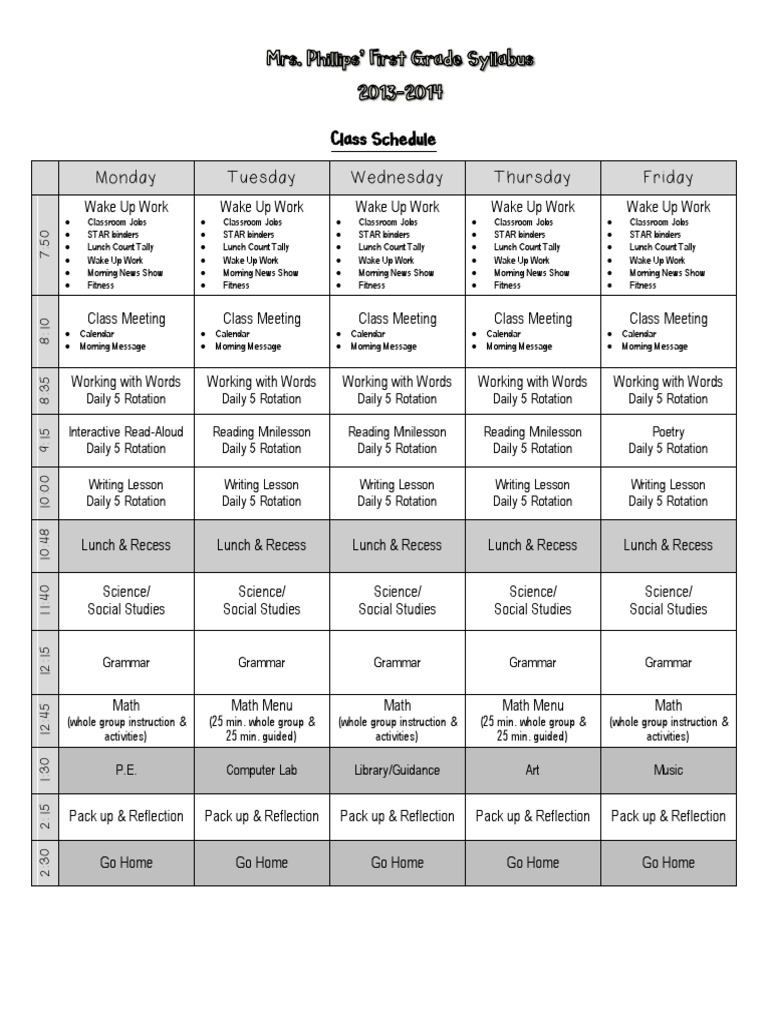 Class Schedule: Monday Tuesday Wednesday Thursday Friday | PDF ...