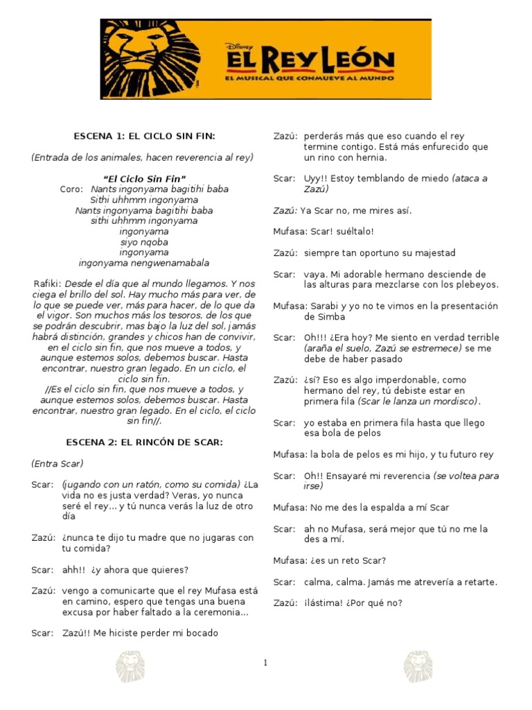 El Rey León - LIBRETO | PDF | Animación | Ocio