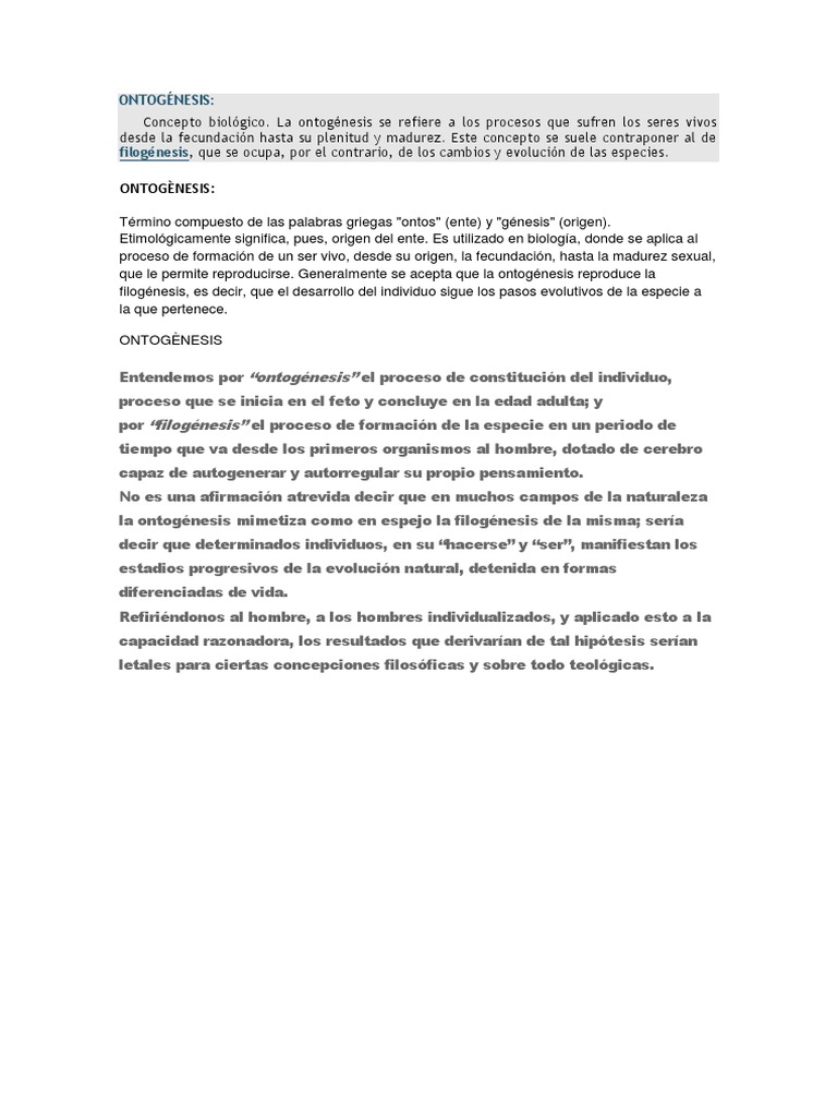 Ontogénesis: Desarrollo del Ser Humano | PDF | Evolución | Especies