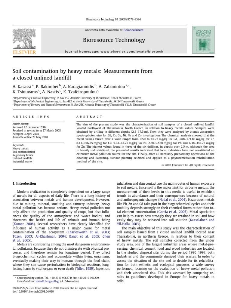 Soil Contamination by Heavy Metals Measurements From A Closed Unlined ...