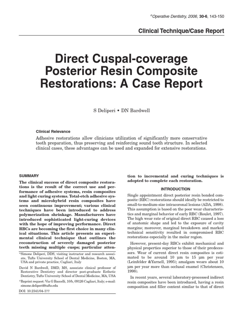 Direct Cuspal Coverage | PDF | Dental Composite | Tooth Enamel