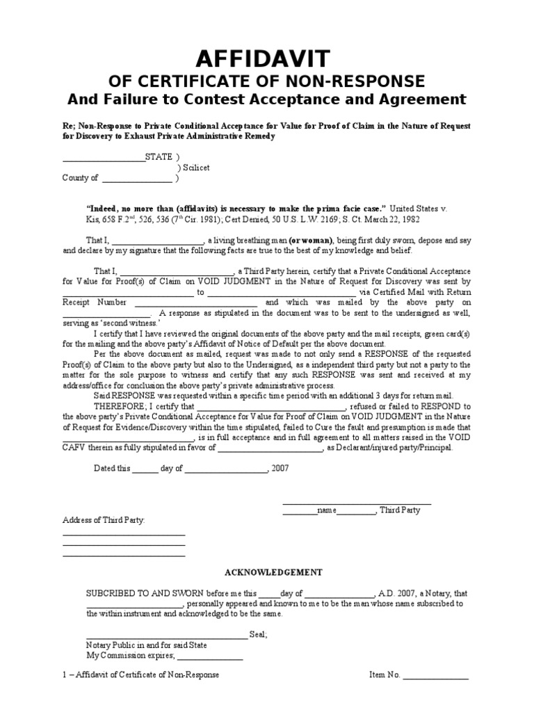 6 Affidavit or Certificate of Non-Response | Affidavit | Notary Public