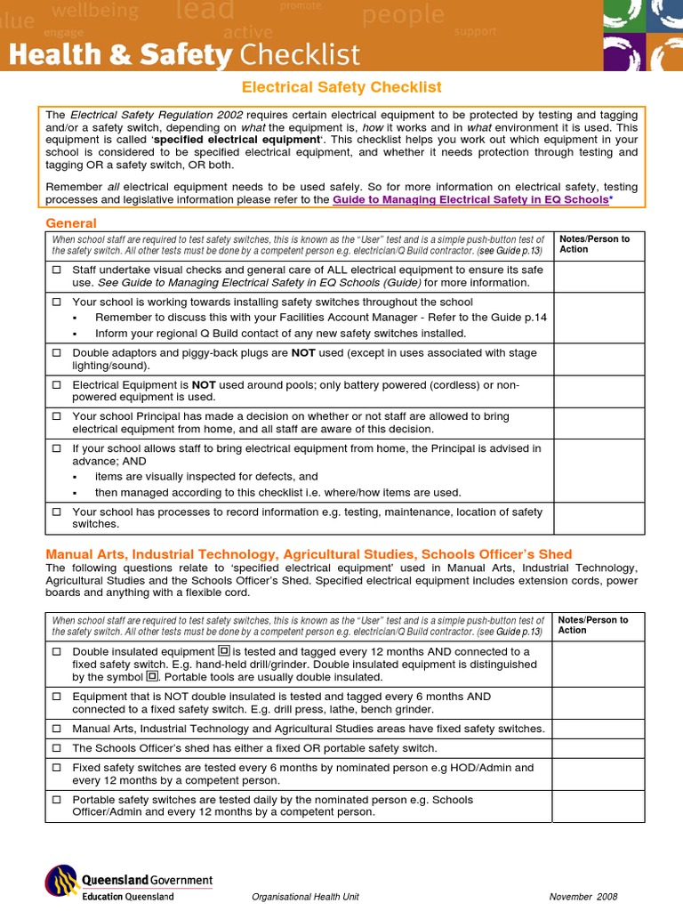 Electrical Safety Checklist for Schools | PDF | Switch | Electrician