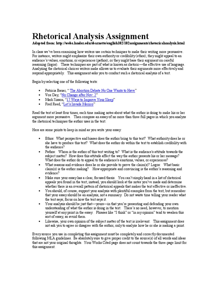 Rhetorical Analysis Essay Guidelines | PDF | Rhetoric | Persuasion