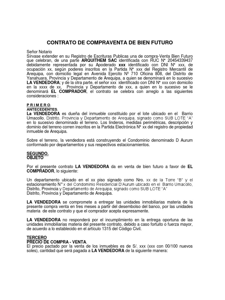100927 Modelo Contrato De Compraventa De Bien Futuro Aurum Ley Común