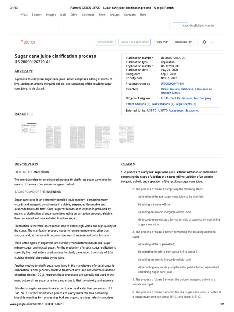 Sugar Cane Juice Clarification Process - Google Patents | PDF | Silicon ...
