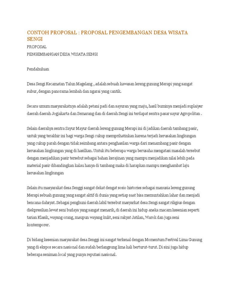 CONTOH PROPOSAL Pengembangan Wisata | PDF