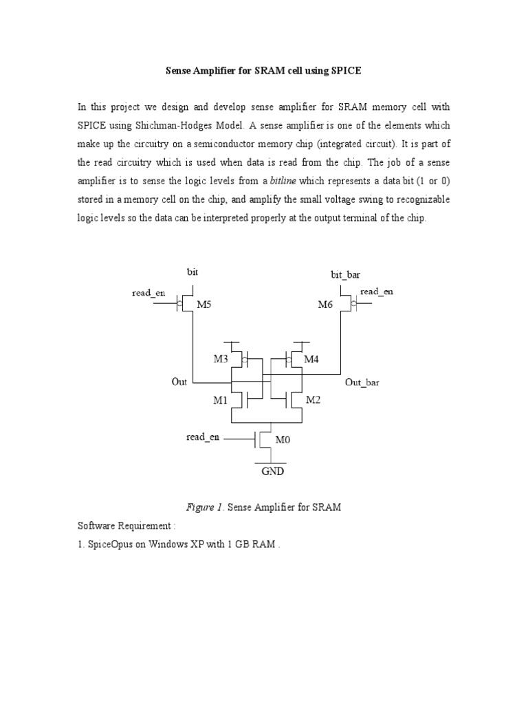 Sense Amplifier For SRAM Cell Using SPICE | PDF