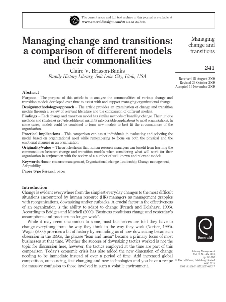 Managing Change and Transitions | PDF | Change Management | Strategic ...