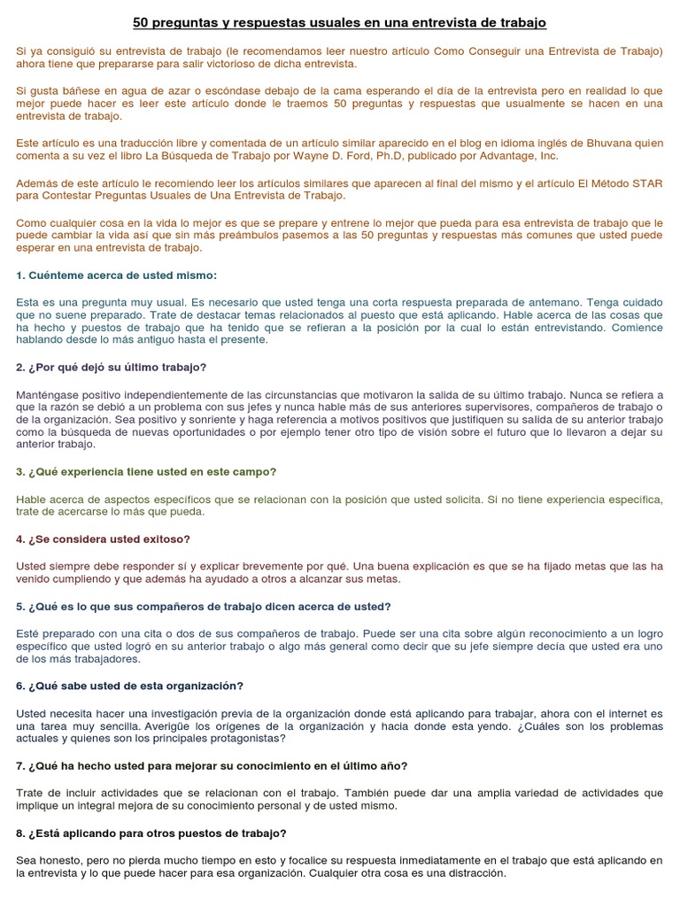 50 preguntas y respuestas clave para prepararse para una entrevista de ...