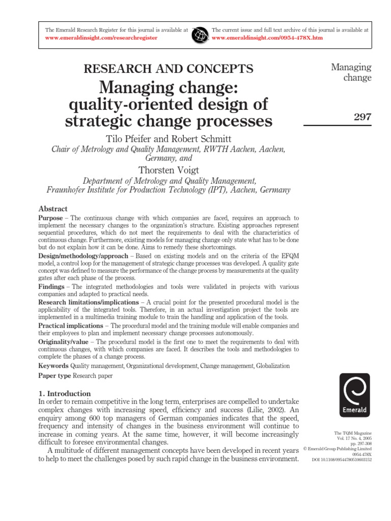 Managing Change in Quality Oriented | PDF | Strategic Management ...