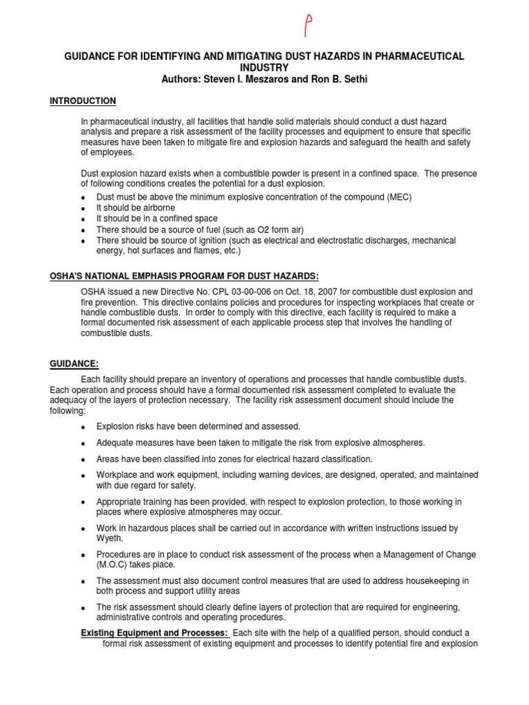 Guidance For Identifying and Mitigating Dust Hazards in Pharmaceutical ...