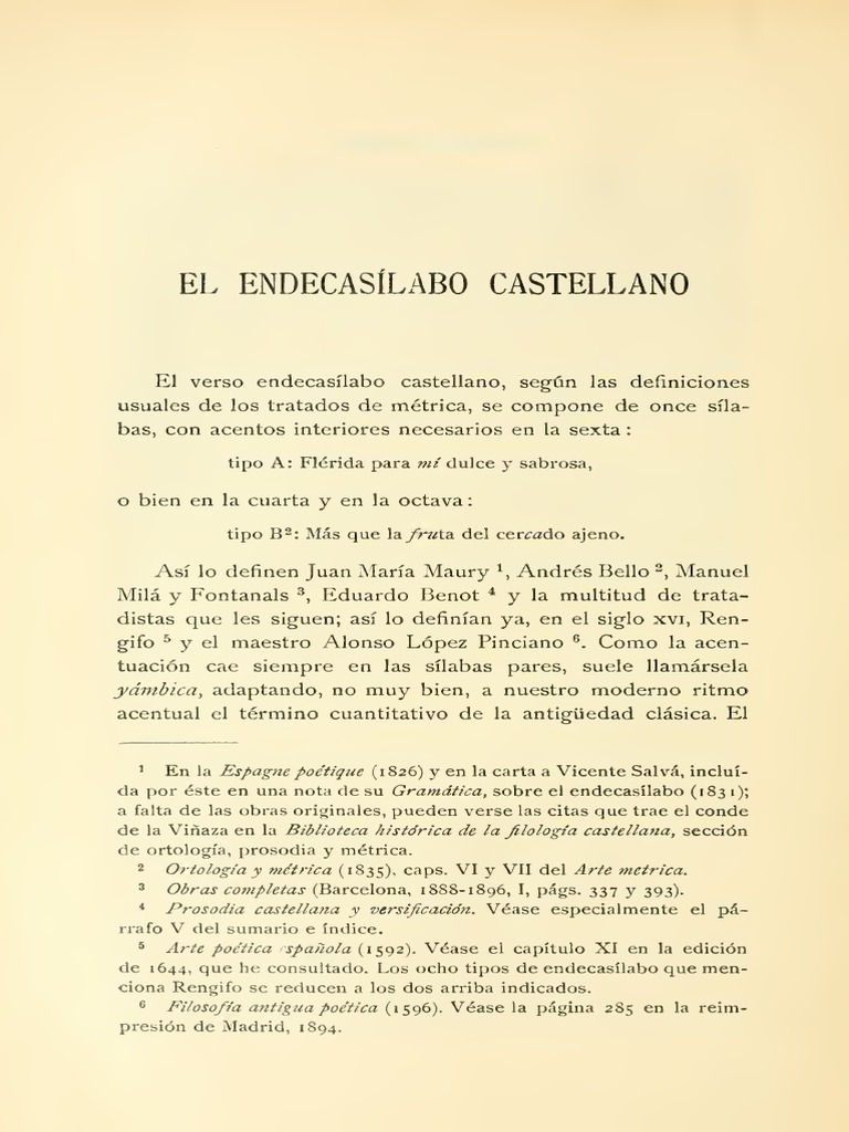 El Endecasílabo Castellano, Pedro Henríquez Ureña | PDF | Metro (poesía ...