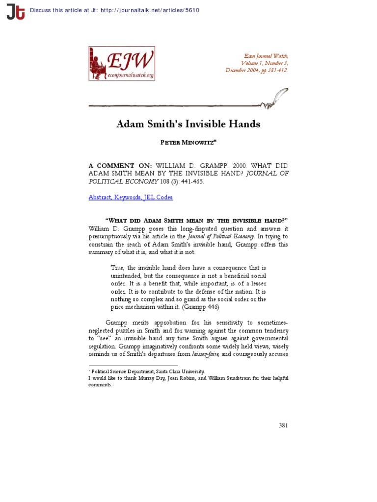 Adam Smith & Invisible Hand | PDF | The Wealth Of Nations | Friedrich Hayek