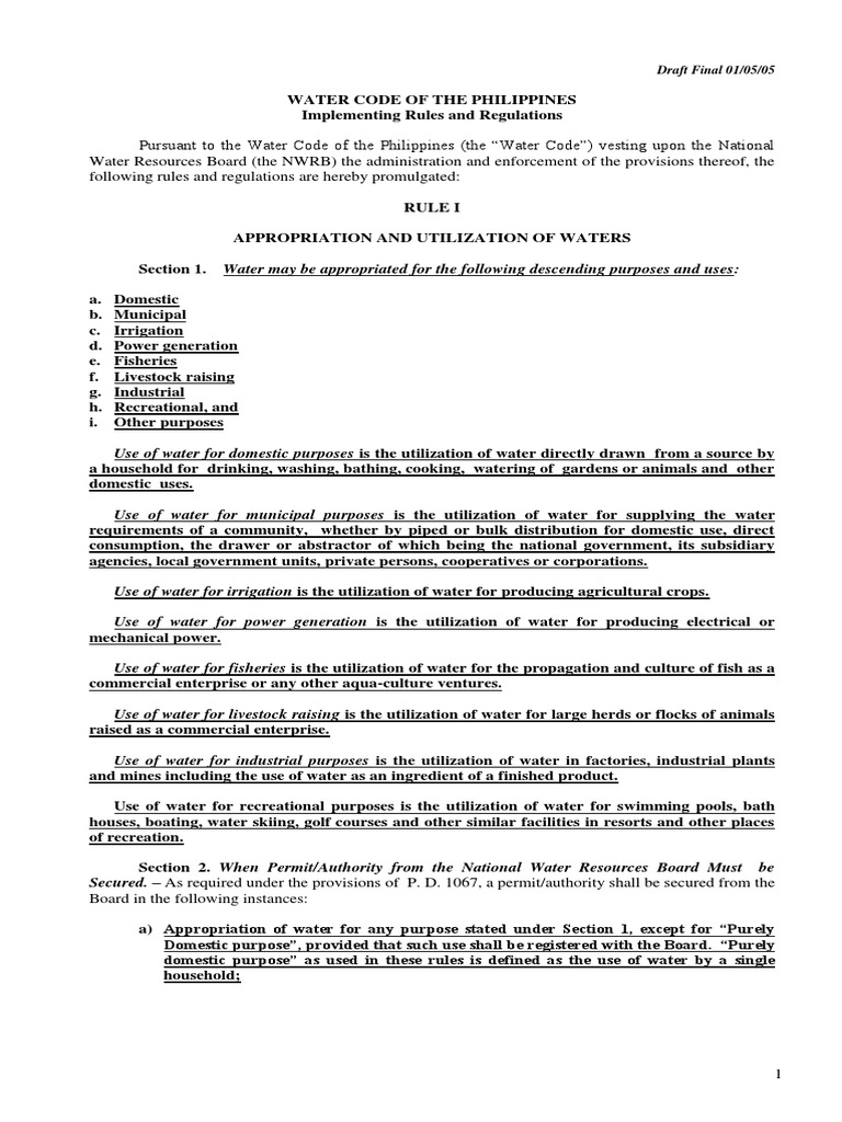 WATER CODE OF THE PHILIPPINES Implementing Rules and Regulations ...