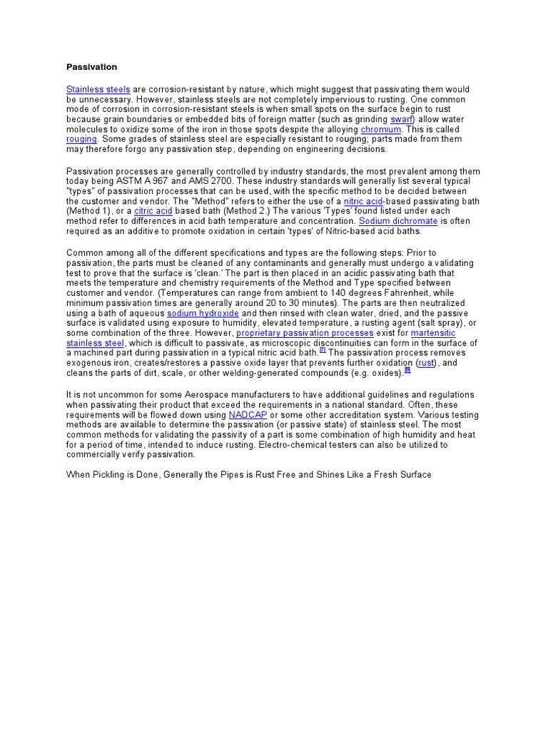 Pickling and Passivation | PDF | Industries | Crystalline Solids