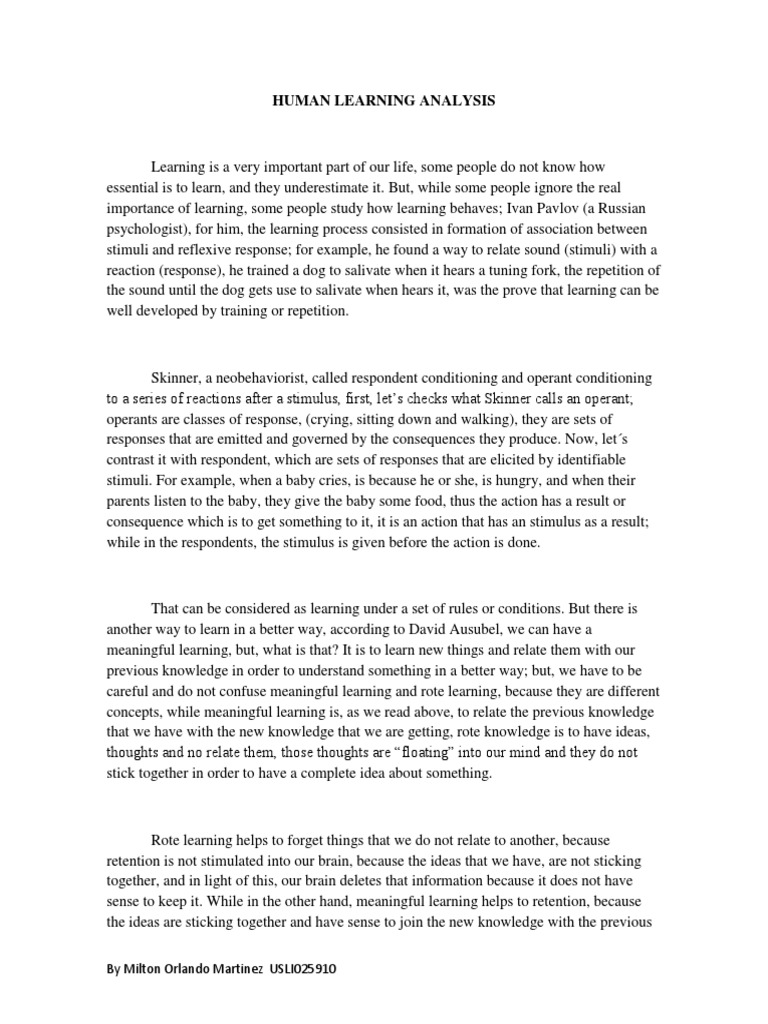 Human Learning Analysis and Theories | PDF | Second Language | Learning