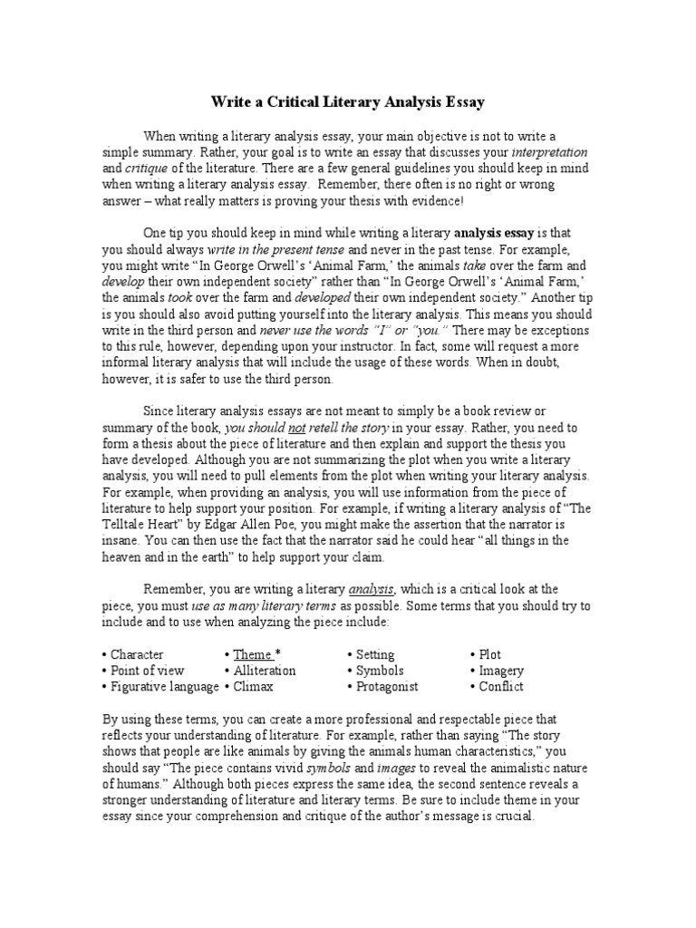 How To Write A Critical Literary Analysis Essay | PDF | Literary ...