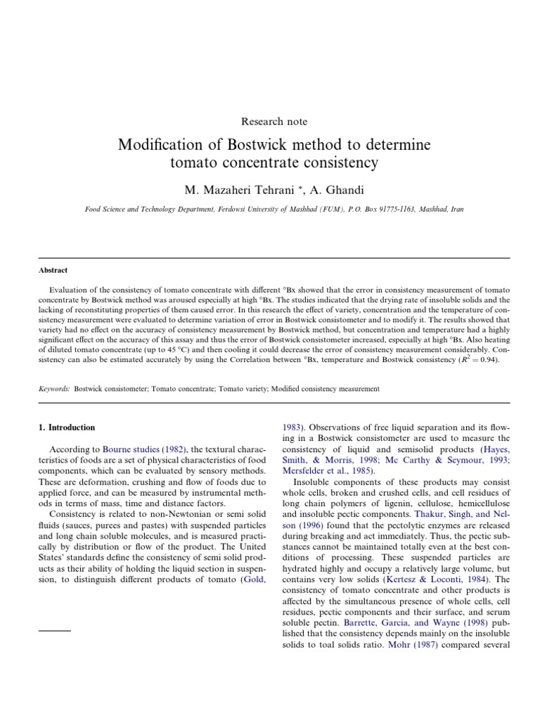 Modifying Bostwick Method for Tomato Consistency | PDF | Solubility ...