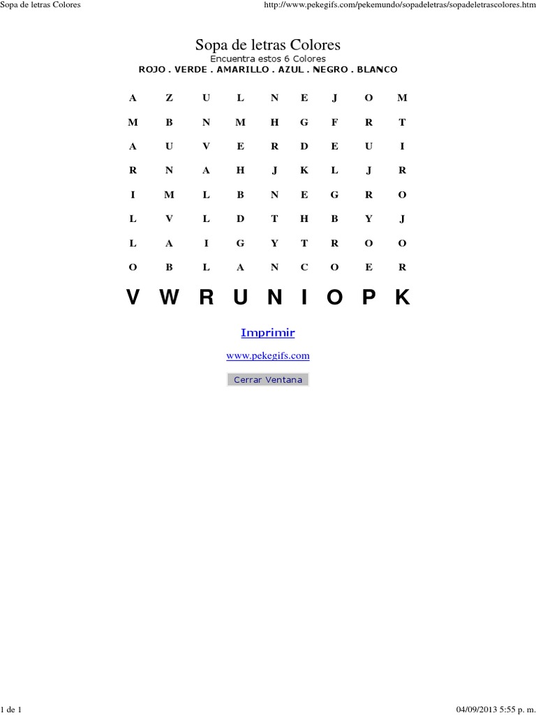 Sopa de Letras Colores | PDF | Amarillo | Color