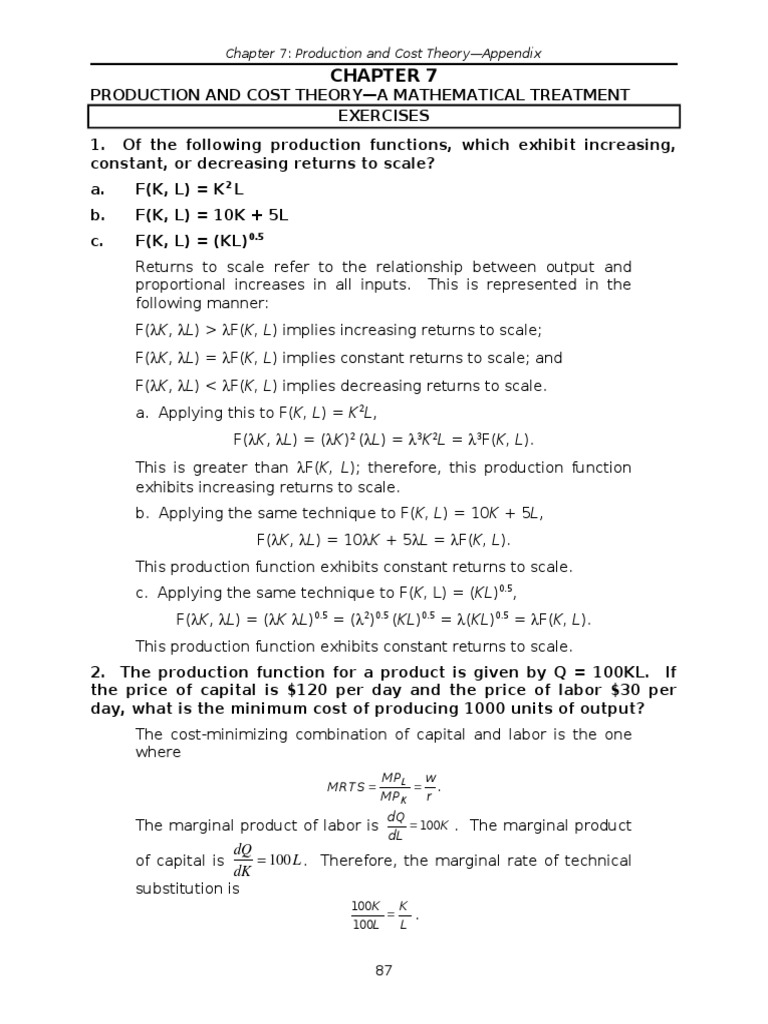 Cost and Production Theory Analysis | PDF | Production Function ...